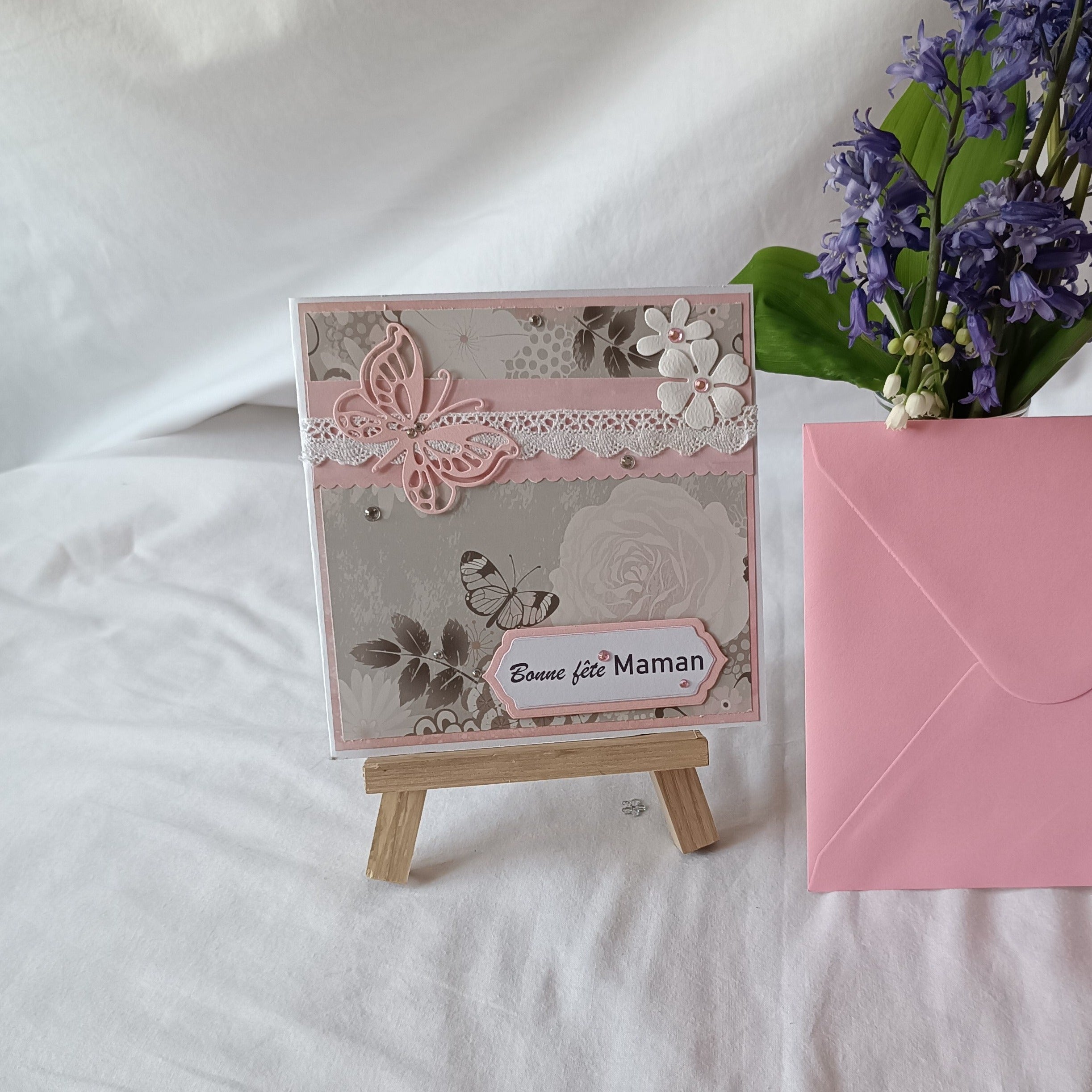Carte bonne fête Maman rose et grise – latelierdelililasouris
